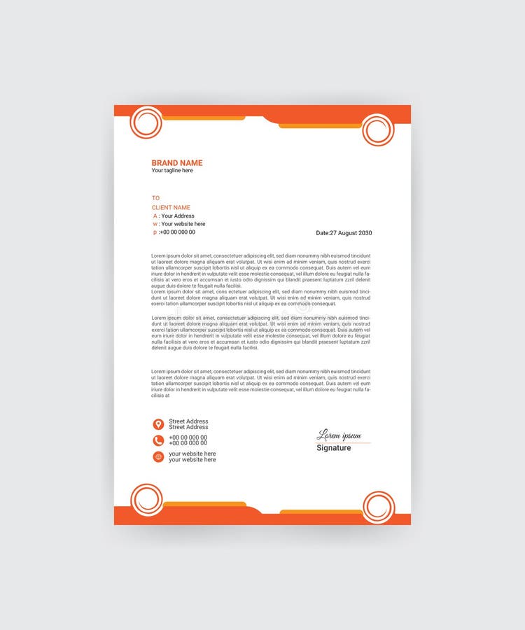 Orange Color Letterhead Deign Template Stock Vector - Illustration of ...