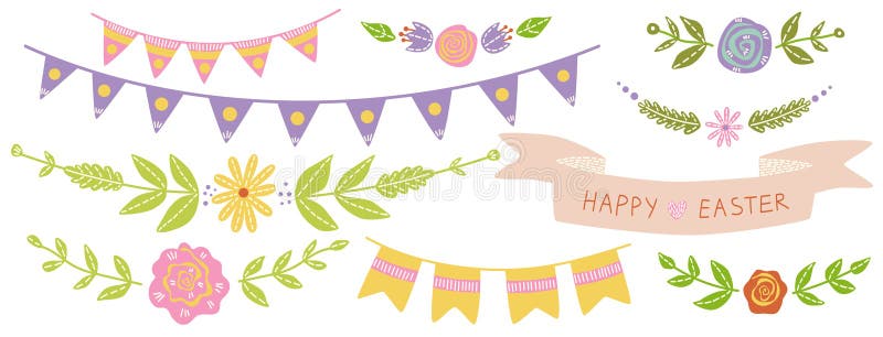 Vector Easter Ribbons Easter Borders Hand Drawn Isolated Spring Cartoon ...