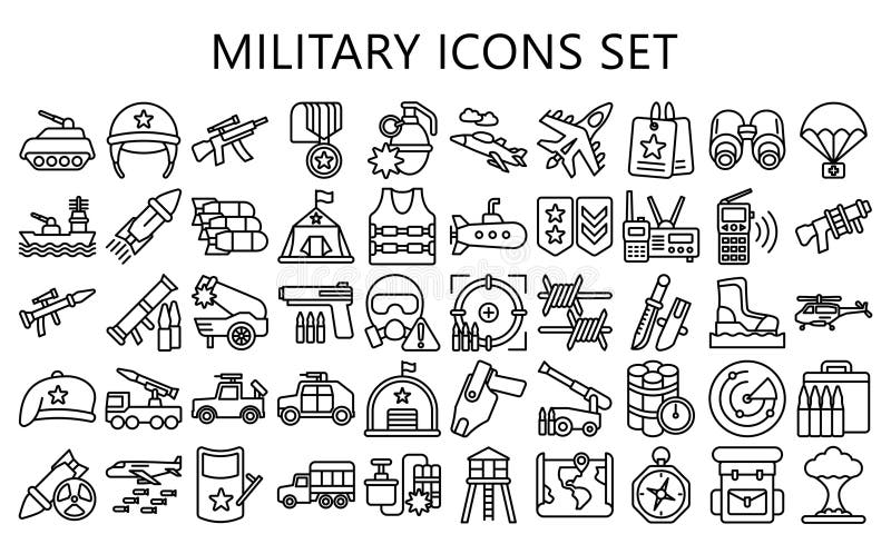 Military Black Outline Icons Pack Stock Vector - Illustration of ...
