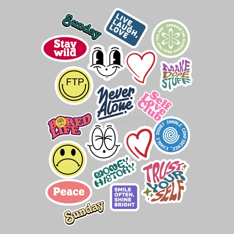 Cute Vintage Sticker Pack Aesthetic Quotes Print Design Templates Stock ...