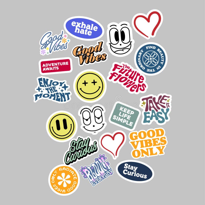 Cute Vintage Sticker Pack Aesthetic Quotes Print Design Templates Stock ...