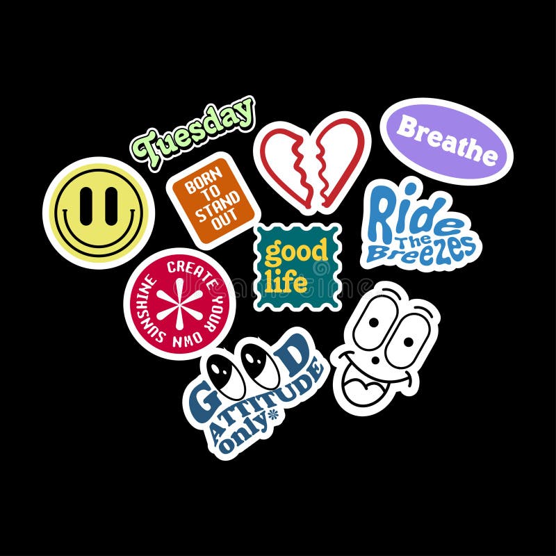 Cute Vintage Sticker Pack Aesthetic Quotes Print Design Templates Stock ...