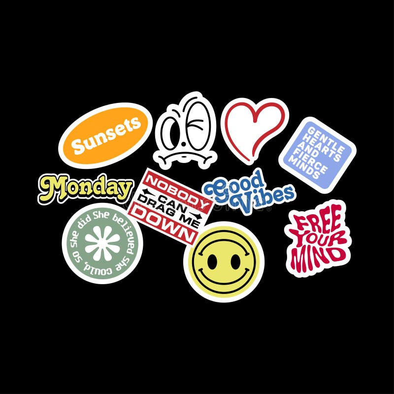 Cute Vintage Sticker Pack Aesthetic Quotes Print Design Templates Stock ...