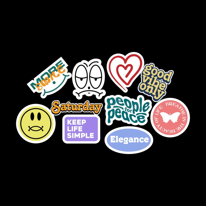 Cute Vintage Sticker Pack Aesthetic Quotes Print Design Templates Stock ...