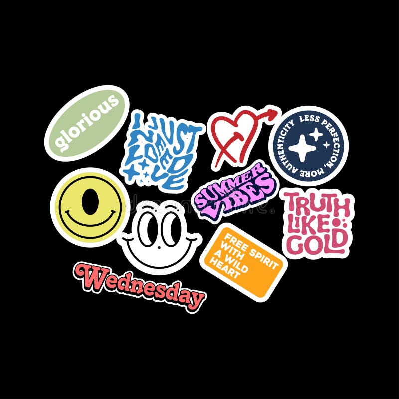 Cute Vintage Sticker Pack Aesthetic Quotes Print Design Templates Stock ...