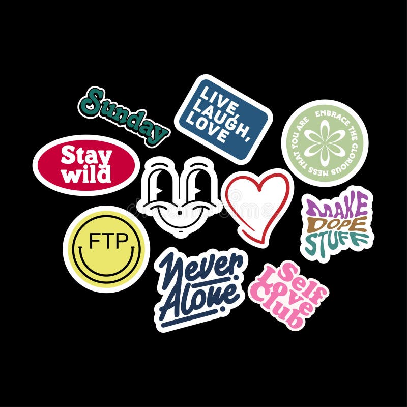Cute Vintage Sticker Pack Aesthetic Quotes Print Design Templates Stock ...