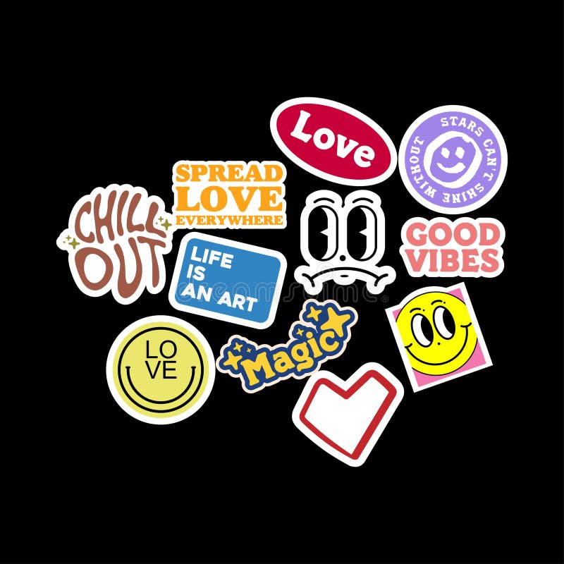 Cute Vintage Sticker Pack Aesthetic Quotes Print Design Templates Stock ...