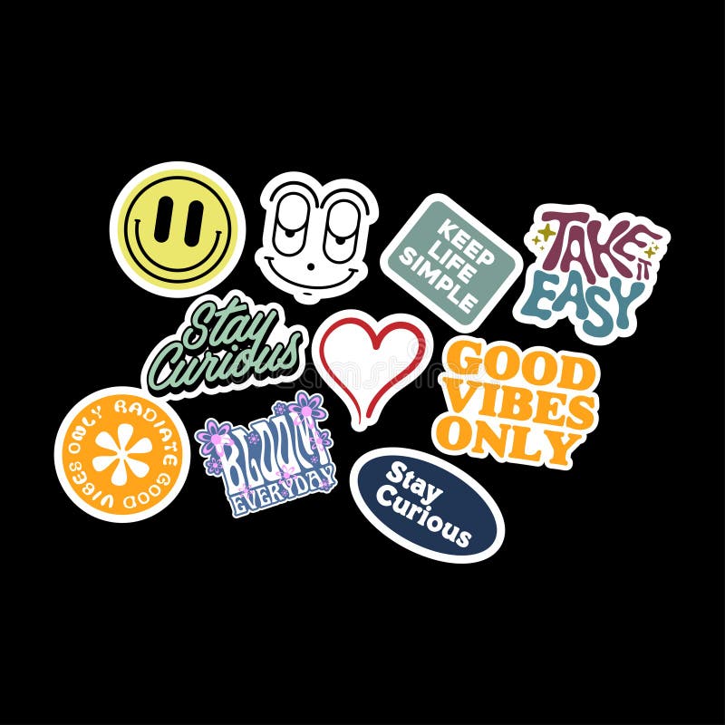 Cute Vintage Sticker Pack Aesthetic Quotes Print Design Templates Stock ...