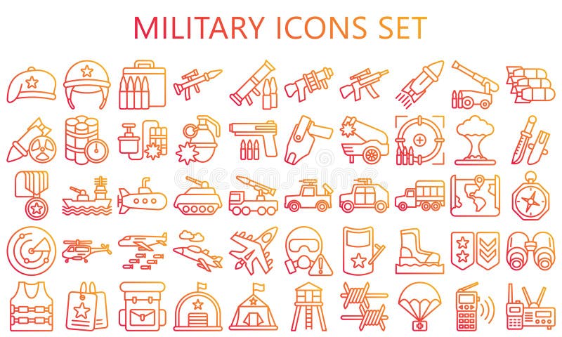 Military Gradient Outline Icons Pack Stock Vector - Illustration of ...
