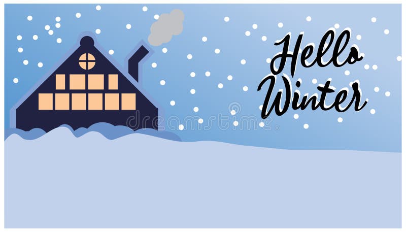 Hello Winter. Winter Landscape with House and Snow. Vector Illustration ...