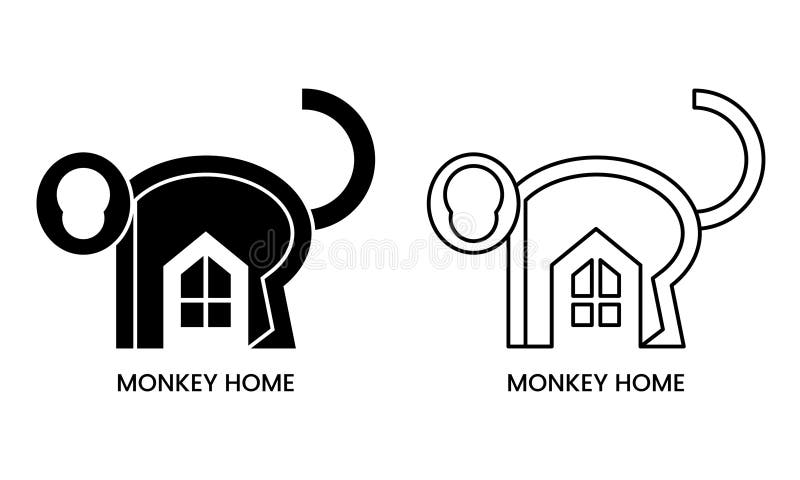 Black and White Monkey Home Logo Concept Stock Vector - Illustration of ...