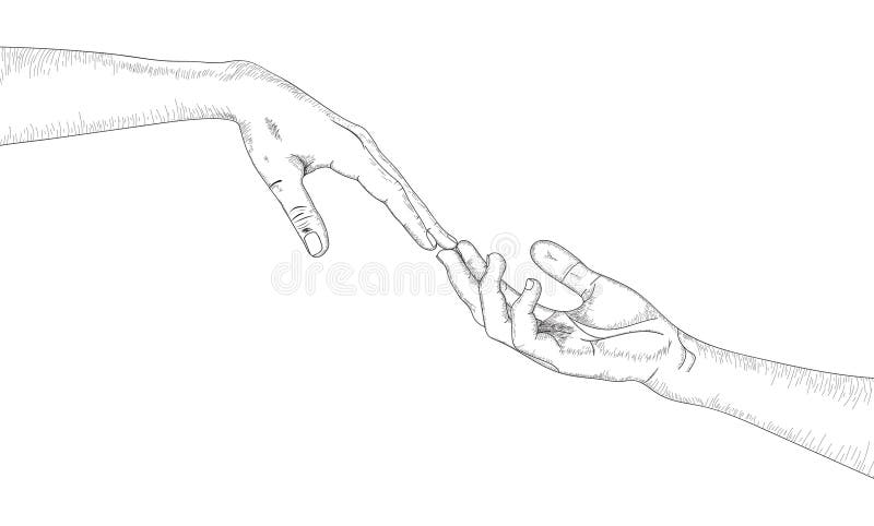 Two Hands Touching Each Other Sketch, Two Hand Sketch Stock Vector ...