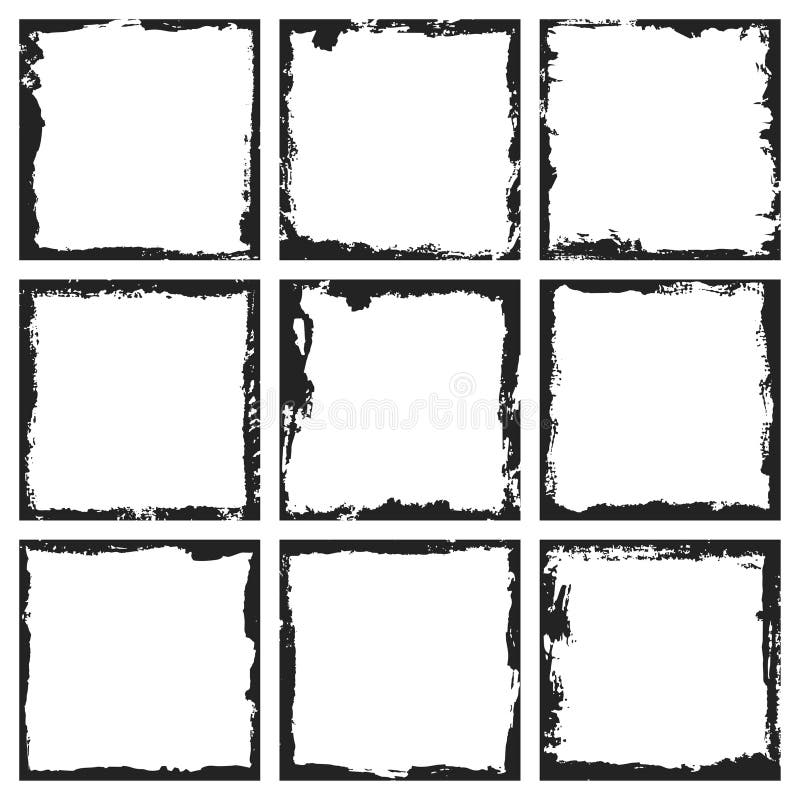Square Aged Frame Border. Grunge Ink Creative Backgrounds for Tags ...