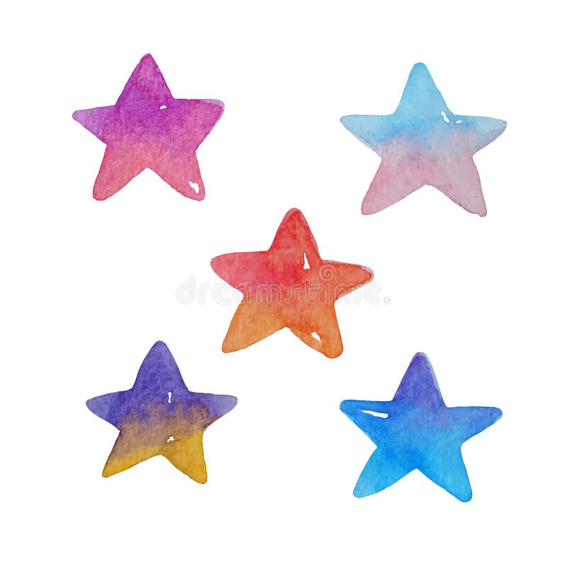 Vector Watercolor Stars on White Background. Rainbow Colors Stock ...