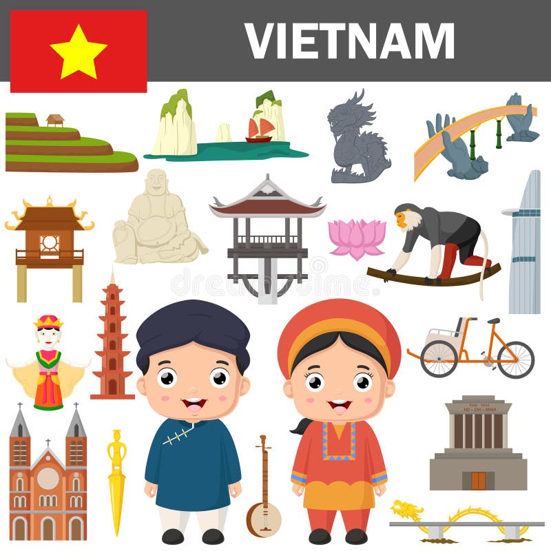 Set of Vietnam Famous Landmarks Stock Vector - Illustration of ...