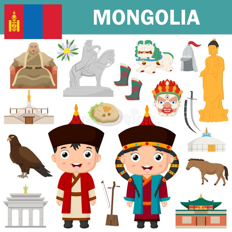Set of Mongolia Famous Landmarks Stock Vector - Illustration of mongol ...
