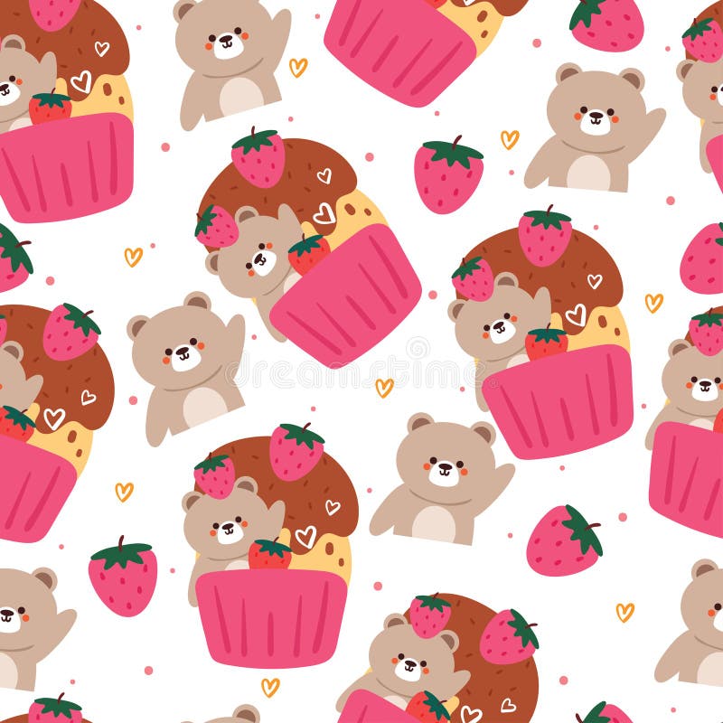 Cute Seamless Pattern Cartoon Bear with Cute Dessert Stock Vector ...