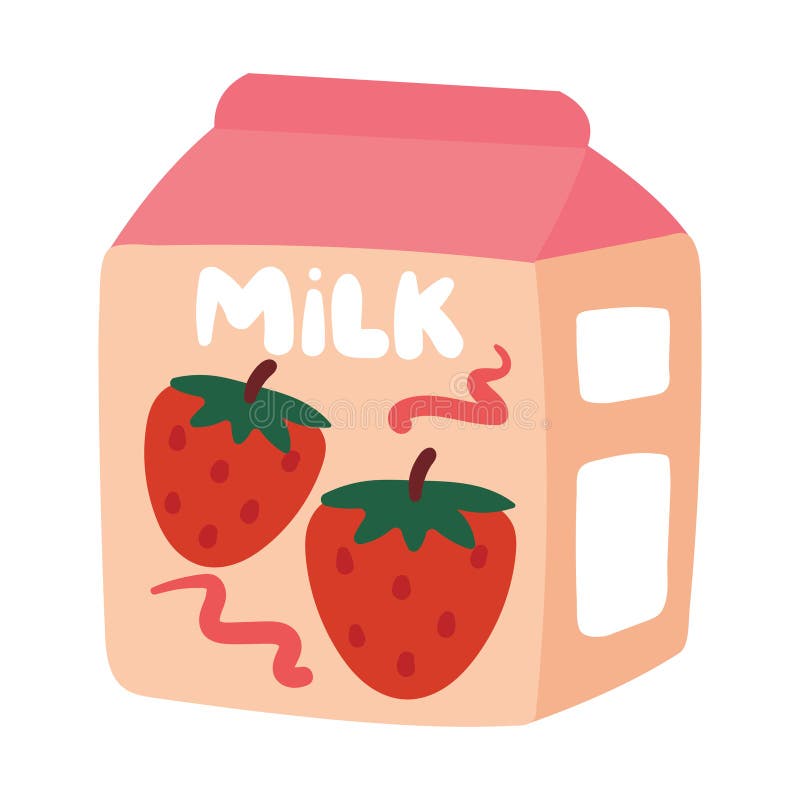 Hand Drawing Cartoon Strawberry Milk Stock Vector - Illustration of ...