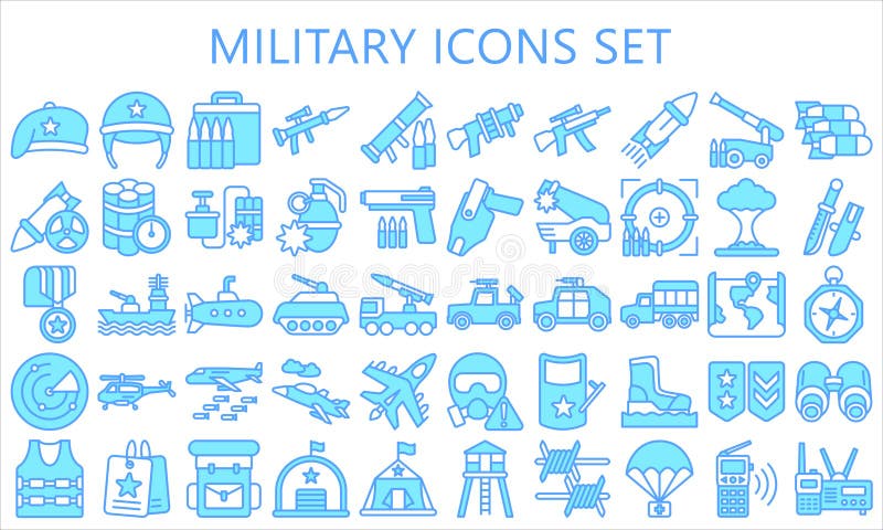 Military Blue Color Icons Pack Stock Vector - Illustration of defense ...