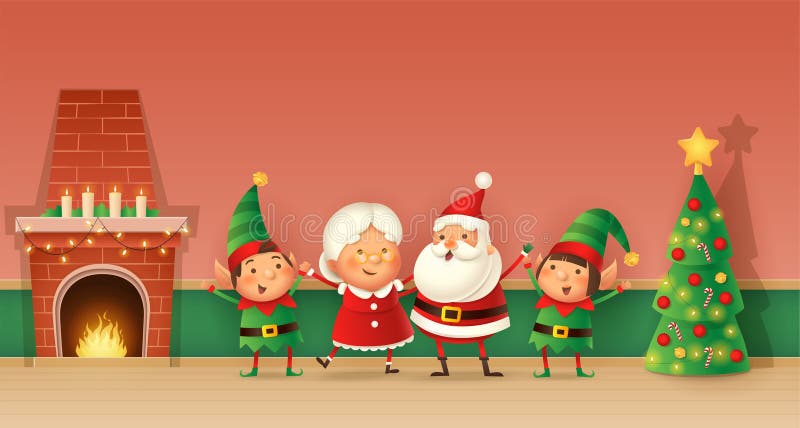 Christmas Card - Santa Claus, Mrs Claus and Elves Celebrate Christmas ...