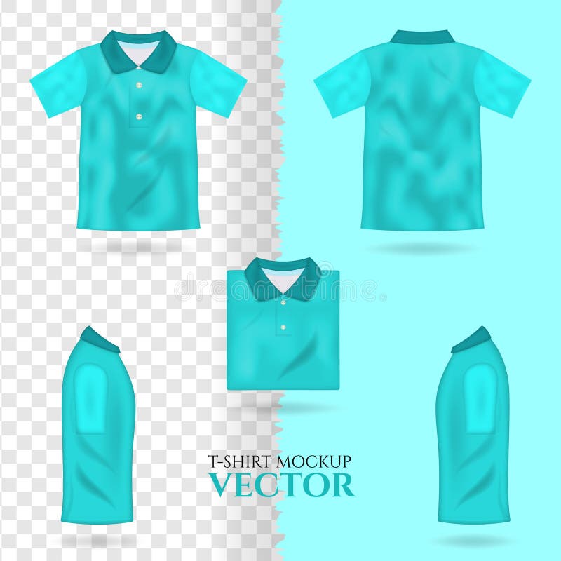 Set of T-shirt 3d Realistic Mock Up, Male Sky Blue T-shirt Vector ...