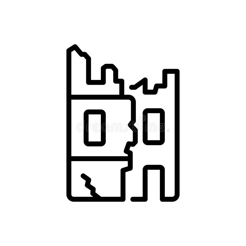 Black Line Icon for Destroyed, Building and Debris Stock Vector ...