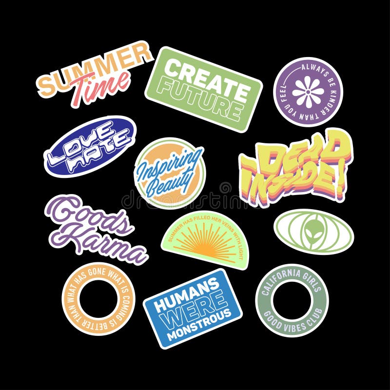 Cute Vintage Sticker Pack Aesthetic Quotes Print Design Templates Stock ...