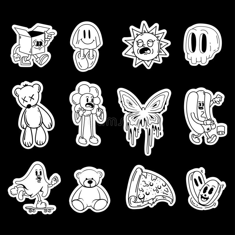 Cute Vintage Sticker Pack Aesthetic Quotes Print Design Templates Stock ...