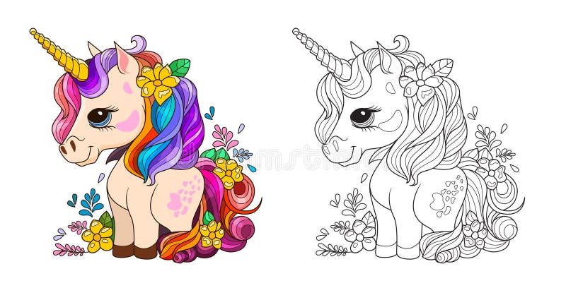 ?ute Unicorn Coloring Page for Kids Stock Vector - Illustration of ...