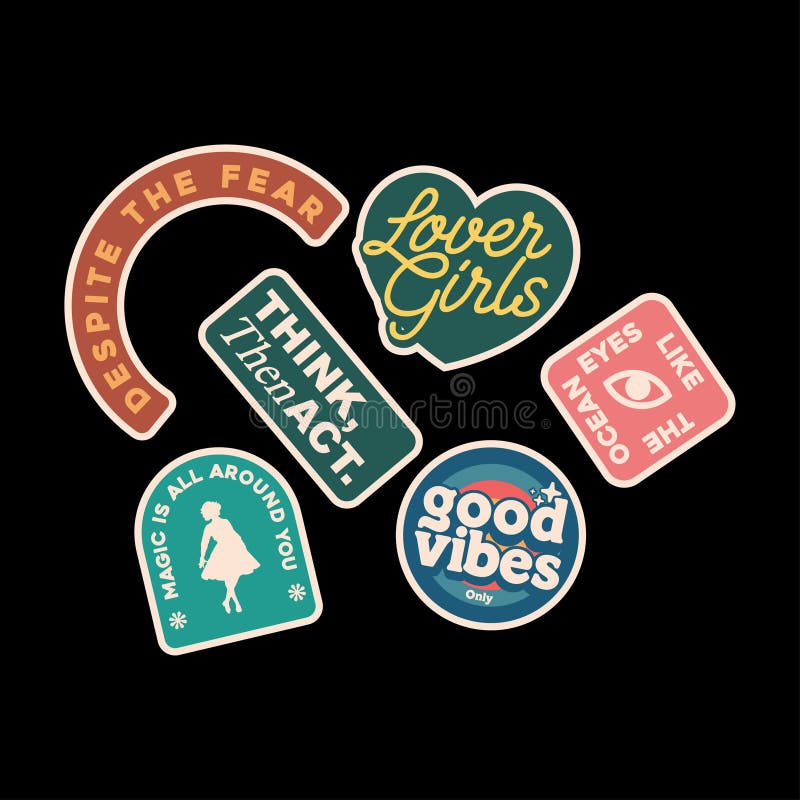 Cute Vintage Sticker Pack Aesthetic Quotes Print Design Templates Stock ...