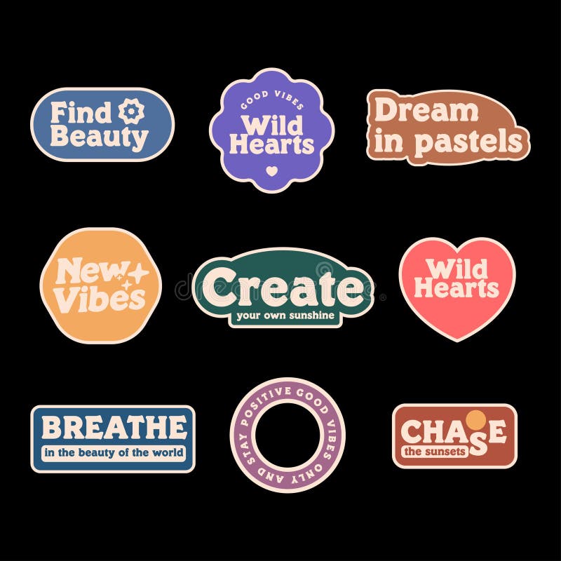 Cute Vintage Sticker Pack Aesthetic Quotes Print Design Templates Stock ...