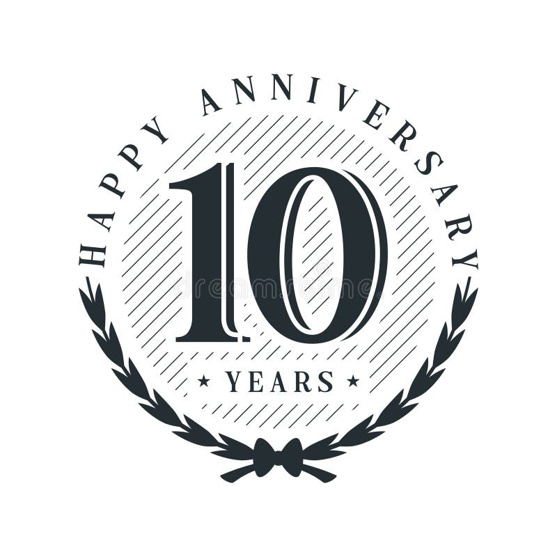 10th Anniversary Years Laurel Wreath Retro Black Color Stock Vector ...