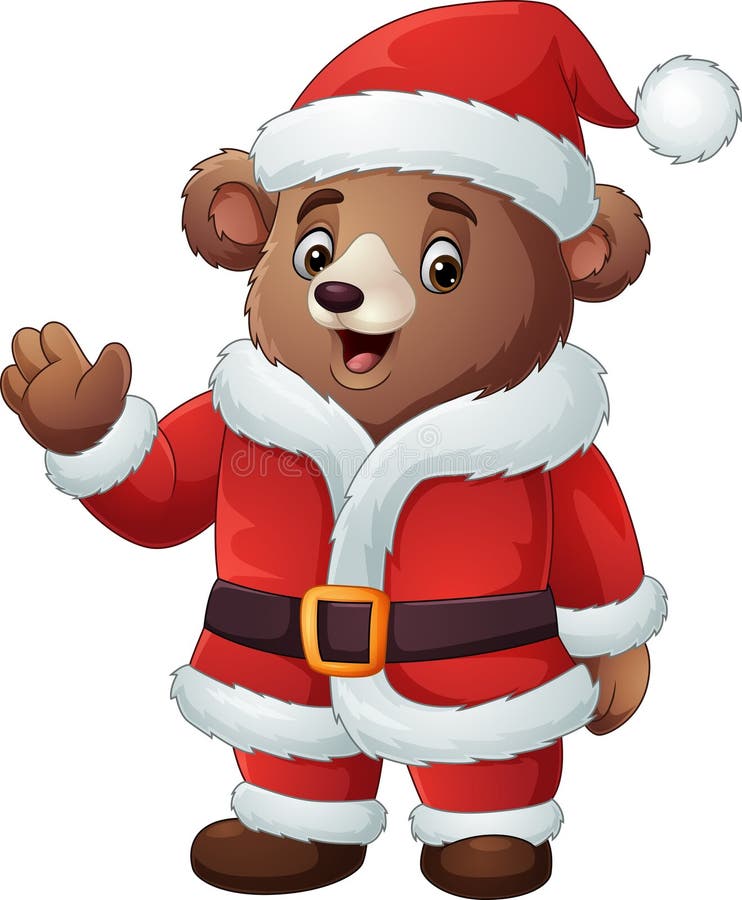 Cartoon Bear in Santa Claus Costume Waving Hand Stock Vector ...