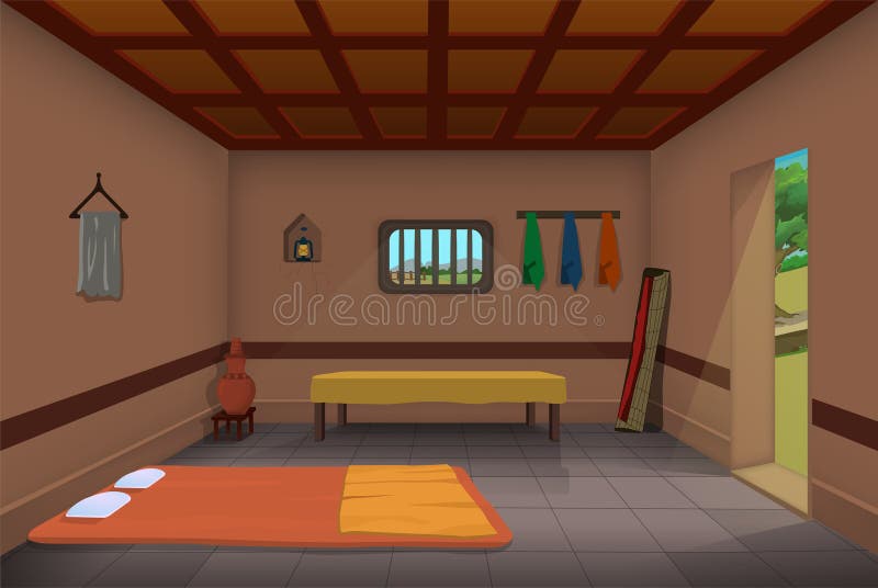 Village Room Inside Cartoon Background Vector Artwork Poor Room ...