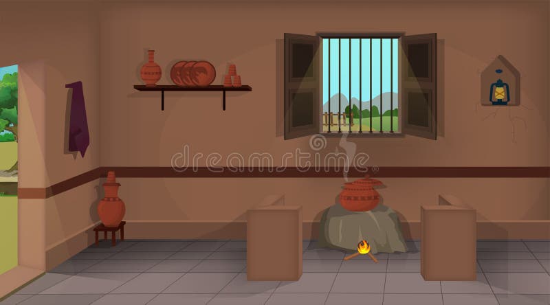 Village Room Inside Vector, Poor Room Interior, Old Cottage Vector ...