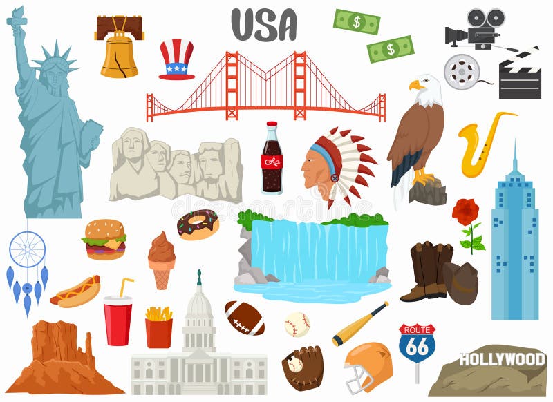 Set of USA Famous Landmarks Stock Vector - Illustration of cartoon ...