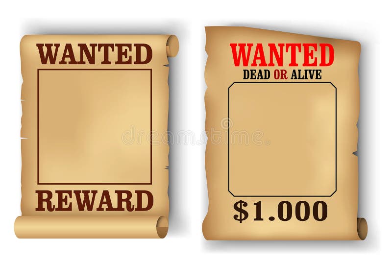 Set of Realistic Wanted Poster Isolated or Vintage Scroll Parchment ...