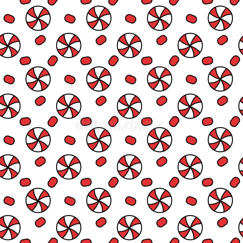 Christmas Red Peppermint Swirl Candies Seamless Pattern. Vector Flat ...