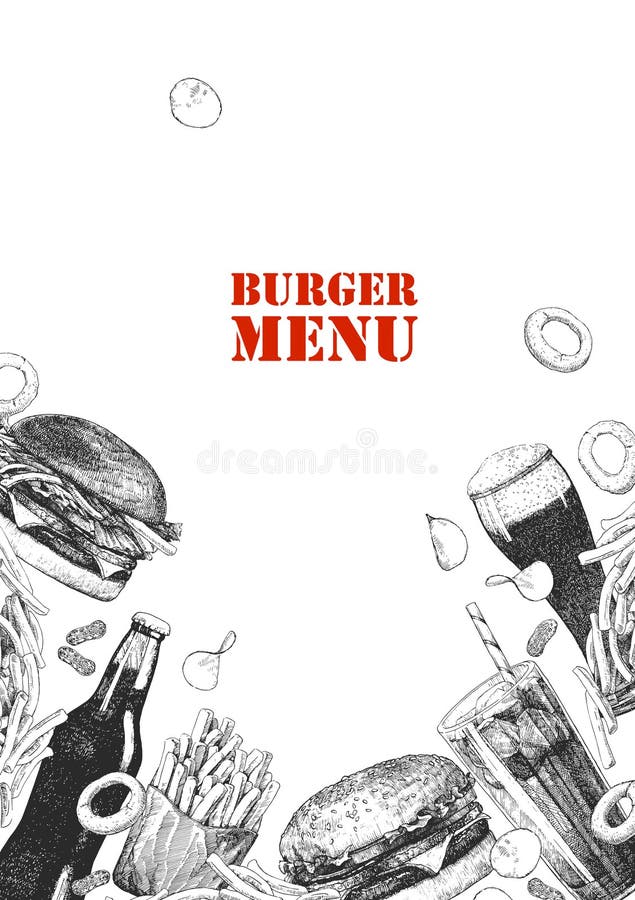 Burger Menu. Hand-drawn Illustration of Dishes and Products. Ink ...