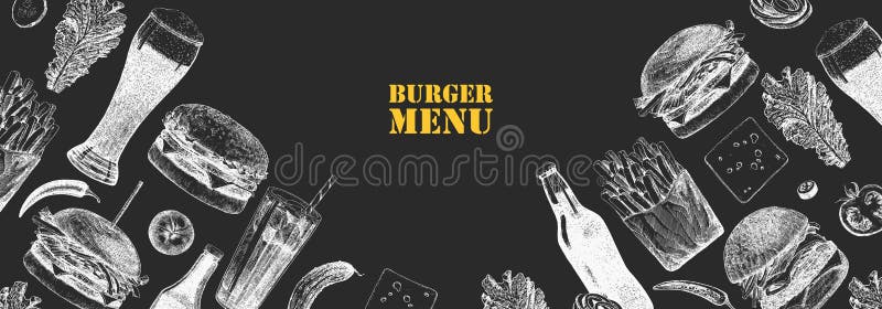Burger Menu. Hand-drawn Illustration of Dishes and Products. Ink ...