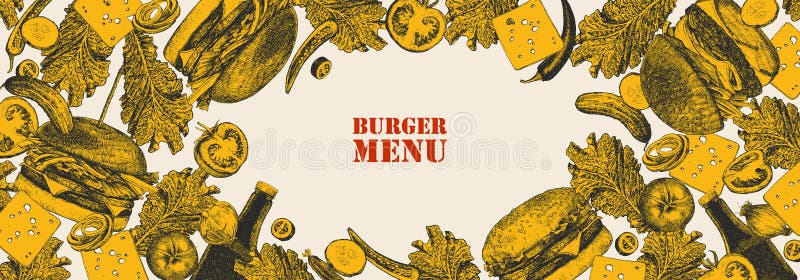 Burger Menu. Hand-drawn Illustration of Dishes and Products. Ink ...