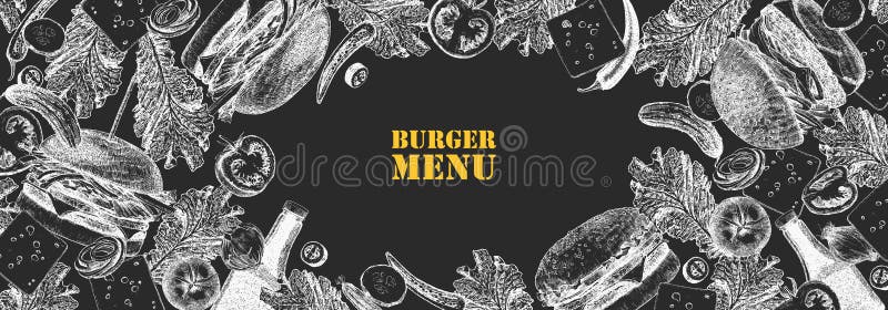 Burger Menu. Hand-drawn Illustration of Dishes and Products. Ink ...