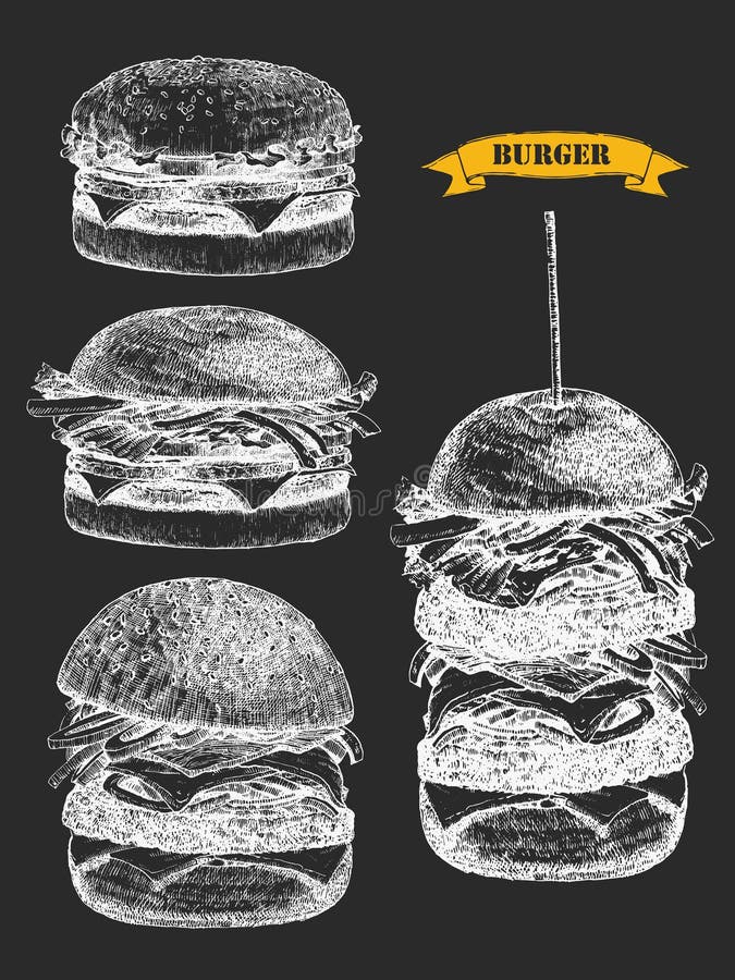 Burger Menu. Hand-drawn Illustration of Dishes and Products. Ink ...