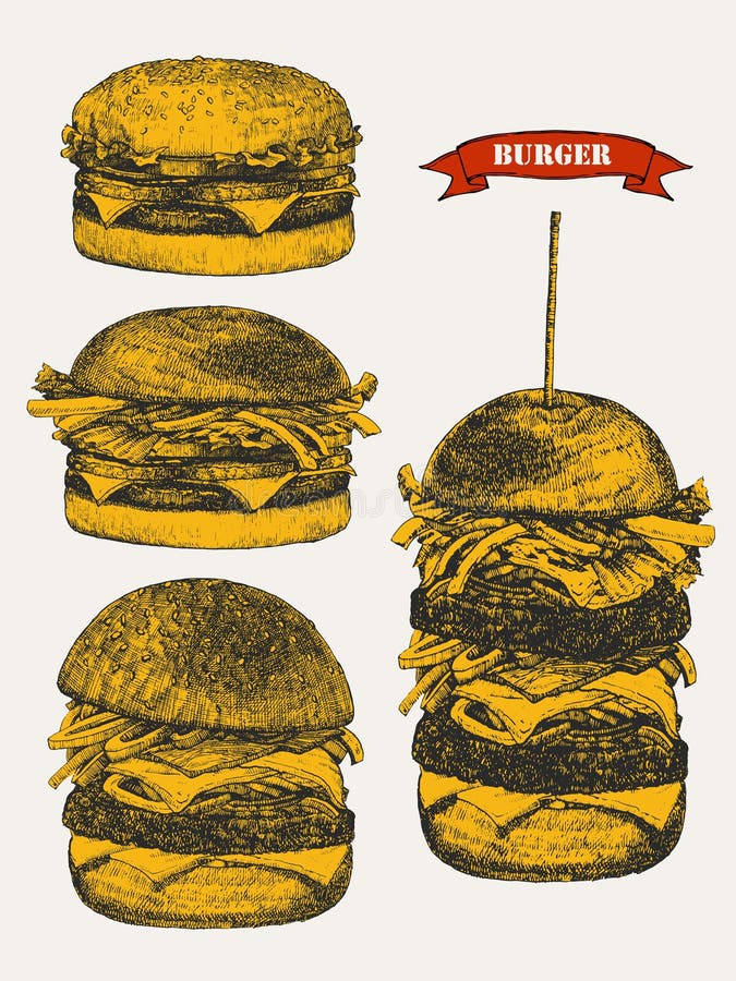 Burger Menu. Hand-drawn Illustration of Dishes and Products. Ink ...