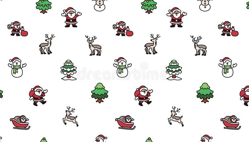 A Seamless Christmas Pattern Featuring Santa Claus, Reindeer, Snowmen ...
