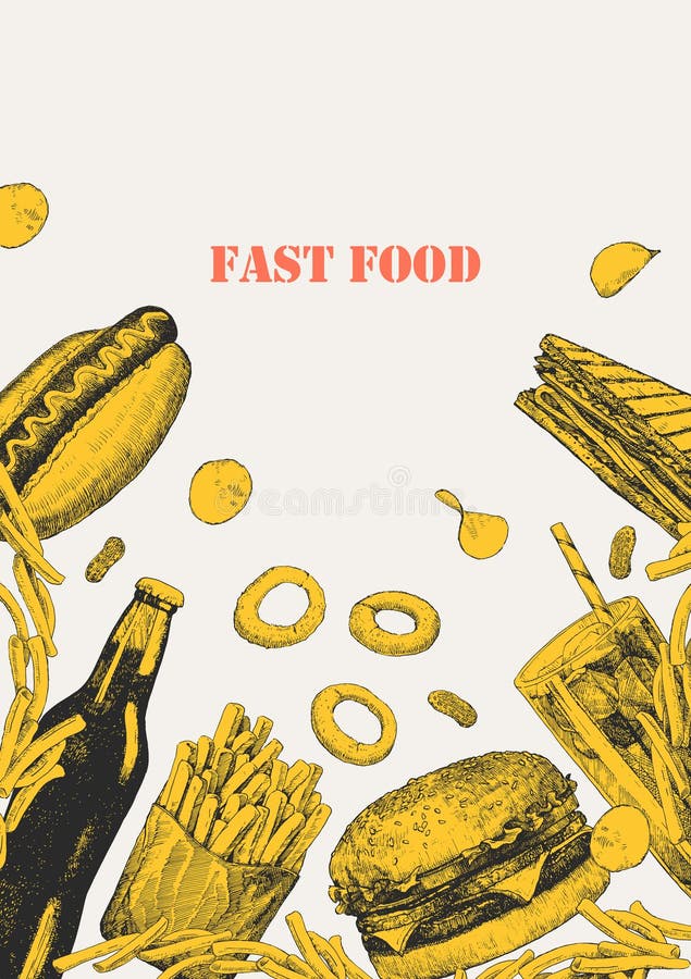 Fast Food Menu. Hand-drawn Illustration of Dishes and Products. Ink ...