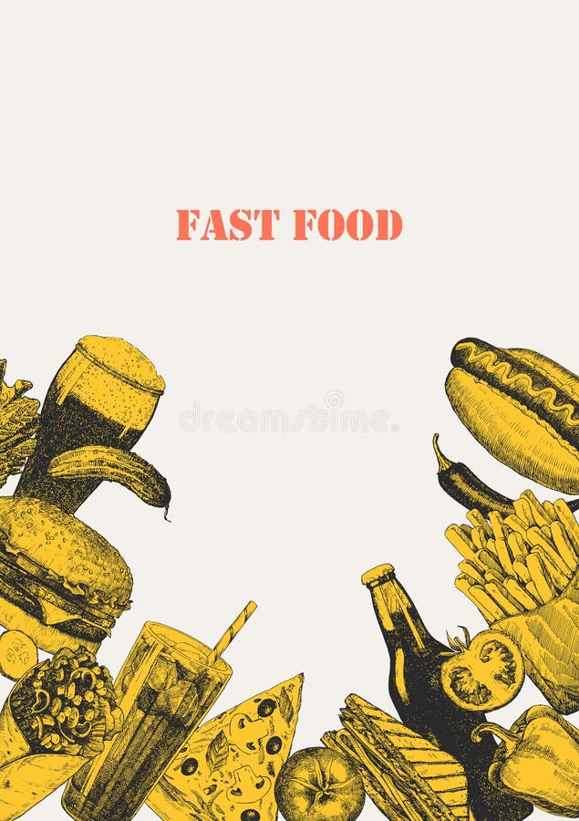 Fast Food Menu. Hand-drawn Illustration of Dishes and Products. Ink ...