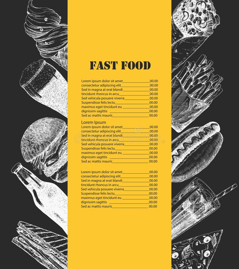 Fast Food Menu. Hand-drawn Illustration of Dishes and Products. Ink ...