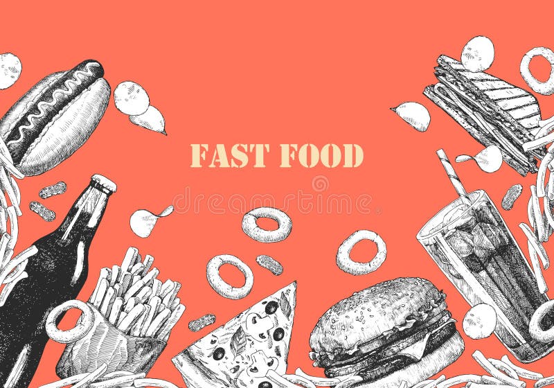 Fast Food Menu. Hand-drawn Illustration of Dishes and Products. Ink ...