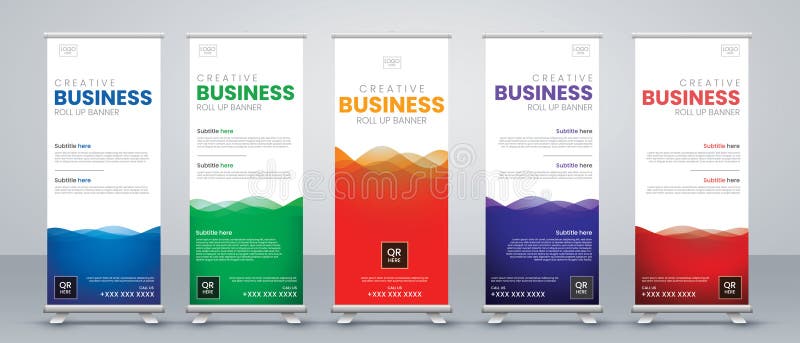 Modern Business Wave Roll Up Banner Design Set in Print Ready Colors ...